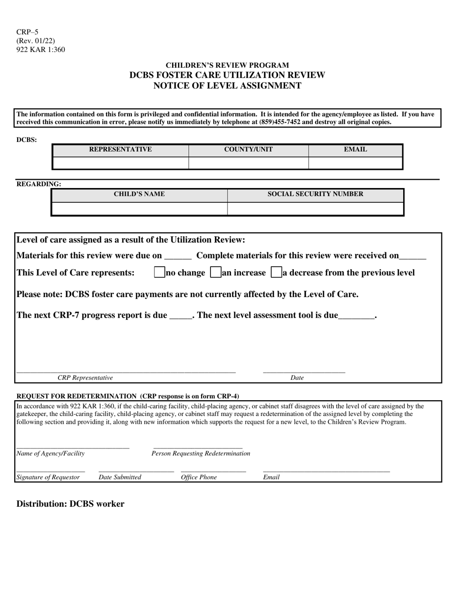 Form CRP-5 - Fill Out, Sign Online and Download Printable PDF, Kentucky ...