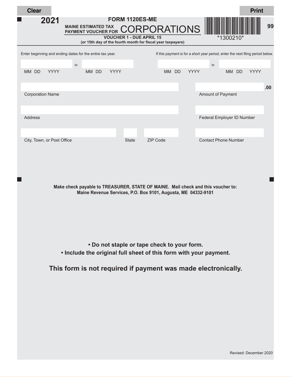Form 1120ES-ME - 2021 - Fill Out, Sign Online and Download Fillable PDF ...