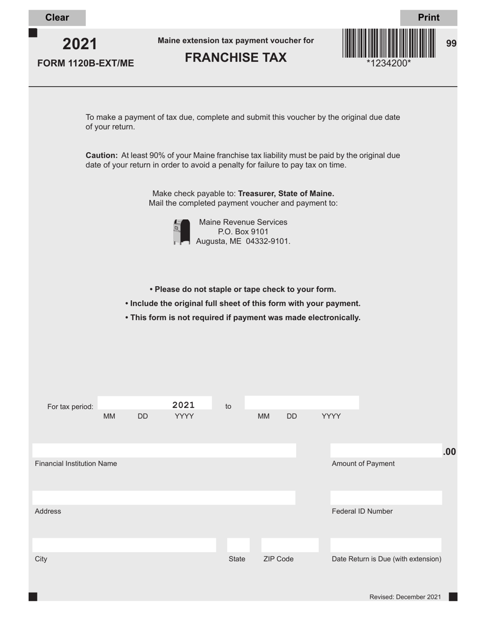 Form 1120B-EXT/ME - 2021 - Fill Out, Sign Online and Download Fillable ...