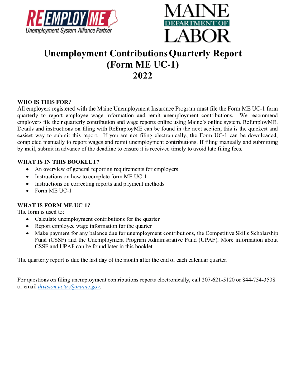 Download Instructions for Form ME UC-1 Unemployment Contributions ...