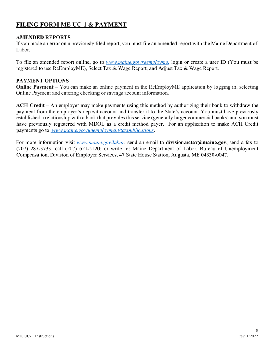 Download Instructions for Form ME UC-1 Unemployment Contributions Report PDF, 2022 | Templateroller