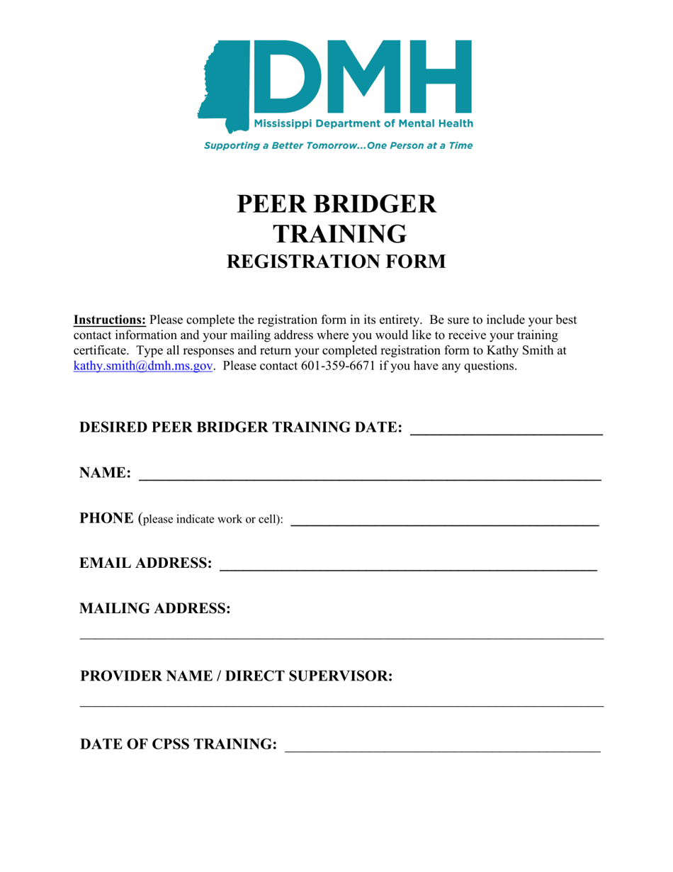 Mississippi Peer Bridger Training Registration Form - Fill Out, Sign ...