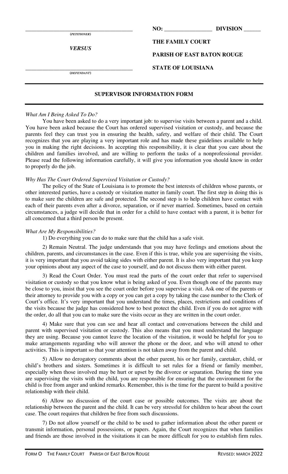 Form O - Fill Out, Sign Online and Download Printable PDF, Parish of ...