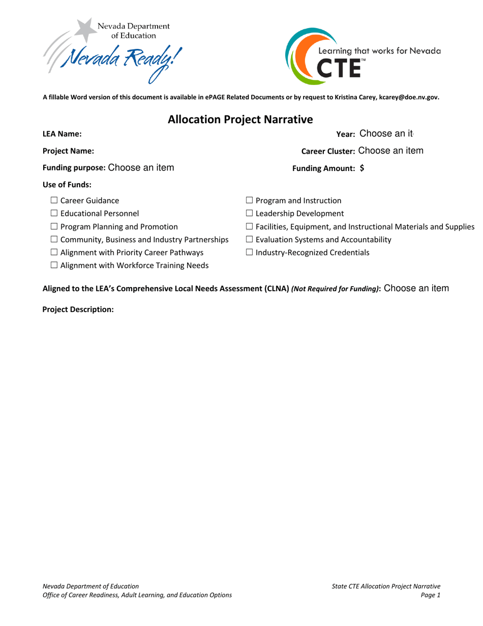 Nevada Allocation Project Narrative - Fill Out, Sign Online and ...