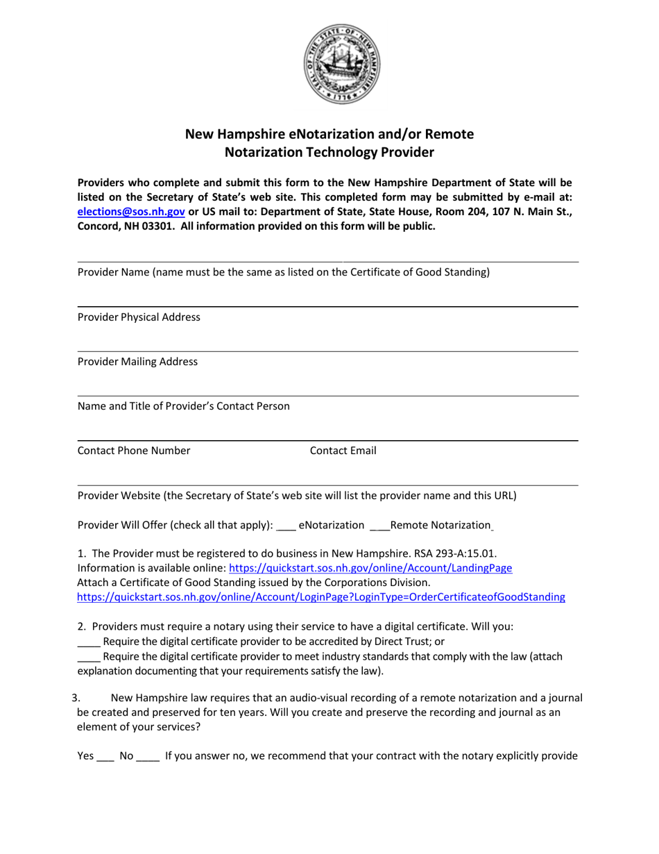New Hampshire Enotarization and/or Remote Notarization Technology ...