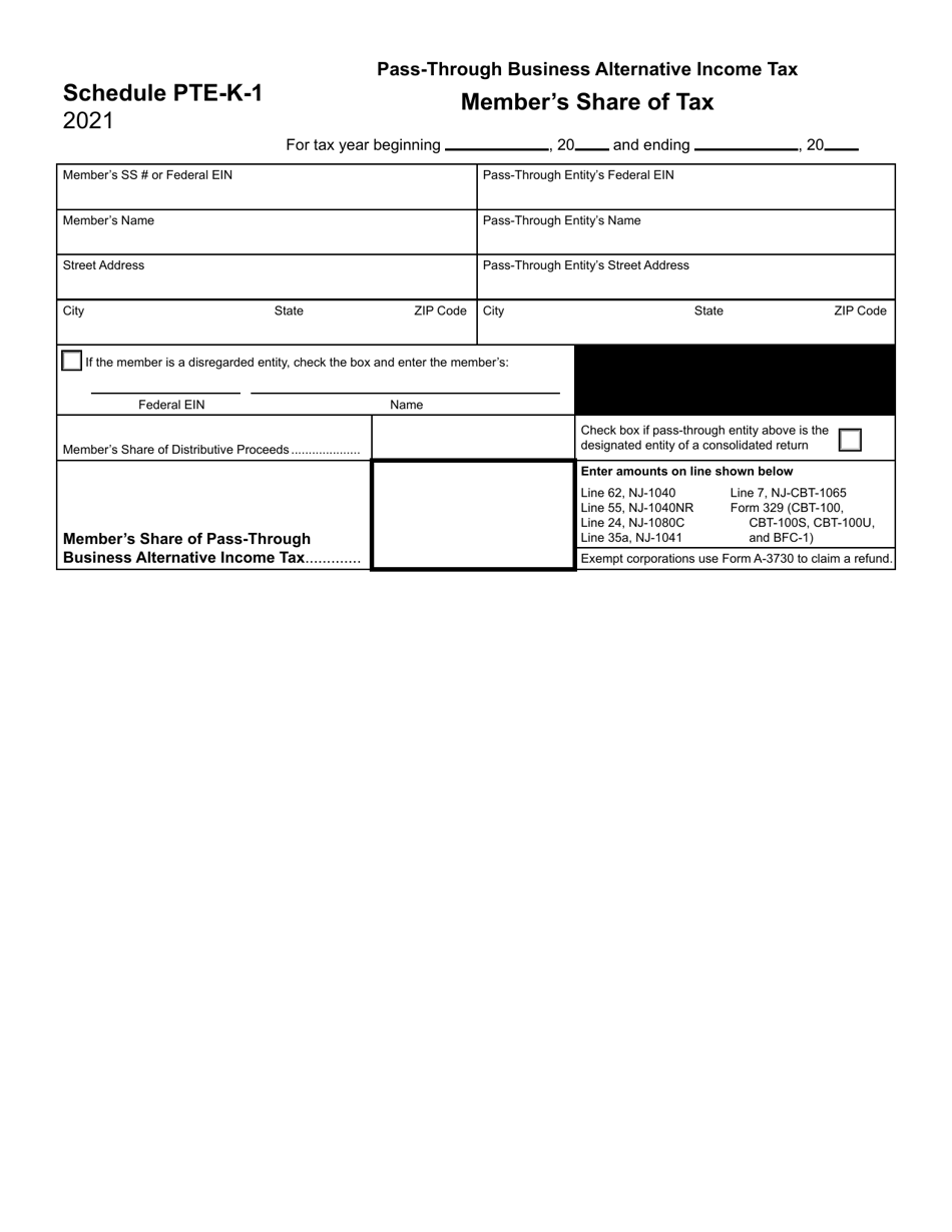 2021 New Jersey Member's Share of Tax - Pass-Through Business ...