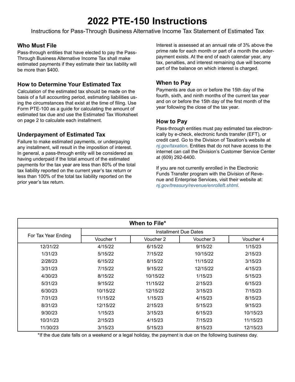 Download Instructions for Form PTE-150 Pass-Through Business ...
