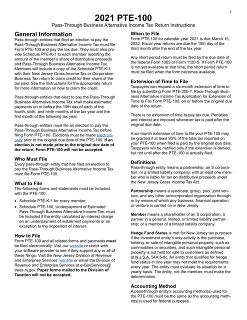 Download Instructions for Form PTE-100 Pass-Through Business ...