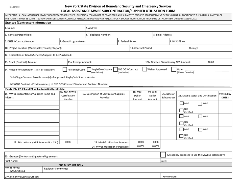 New York Local Assistance Mwbe Subcontractor/Supplier Utilization Form - Fill Out, Sign Online ...