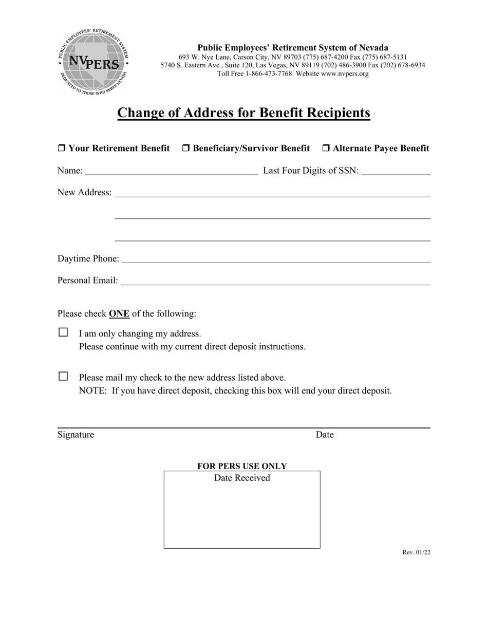 Nevada Change of Address for Benefit Recipients Download Fillable PDF ...