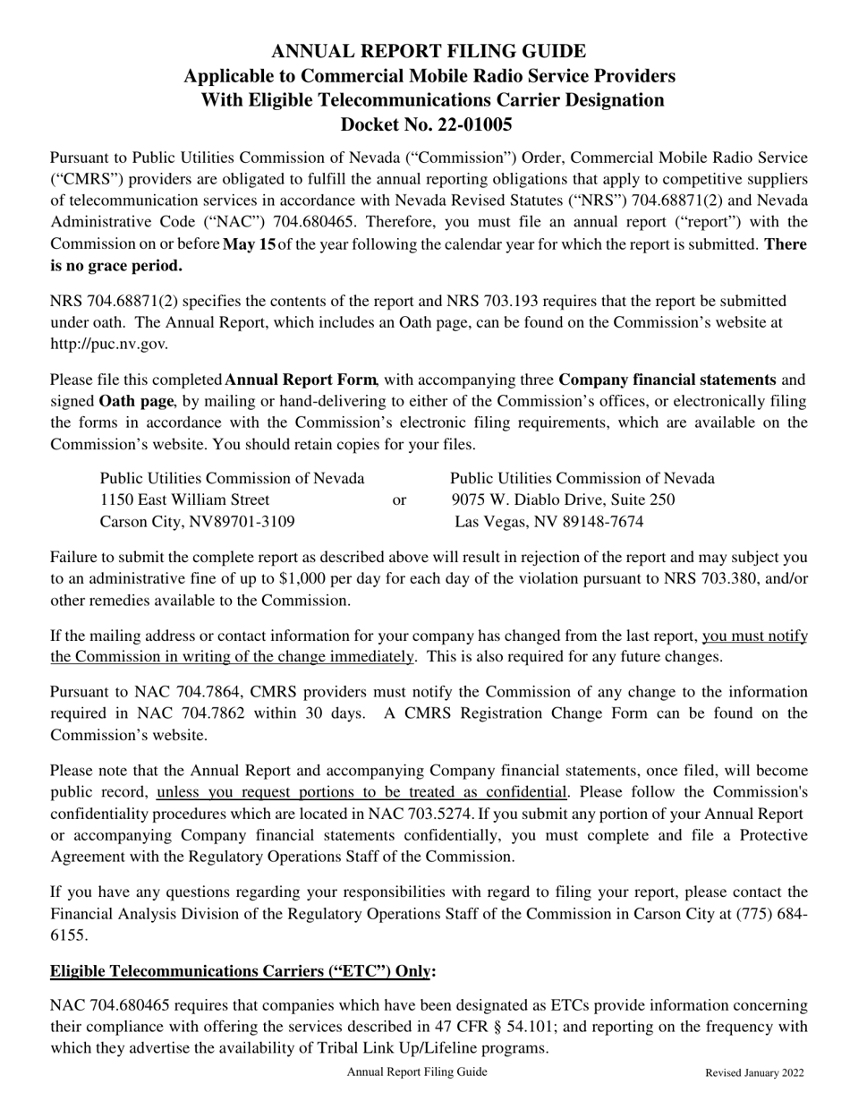 Nevada Commercial Mobile Radio Service (Cmrs) Annual Report With ...