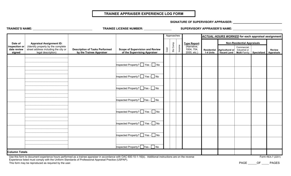 Form REA-7 Download Printable PDF or Fill Online Trainee Appraiser ...