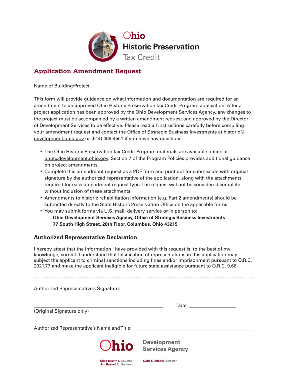 Ohio Application Amendment Request - Ohio Historic Preservation Tax ...