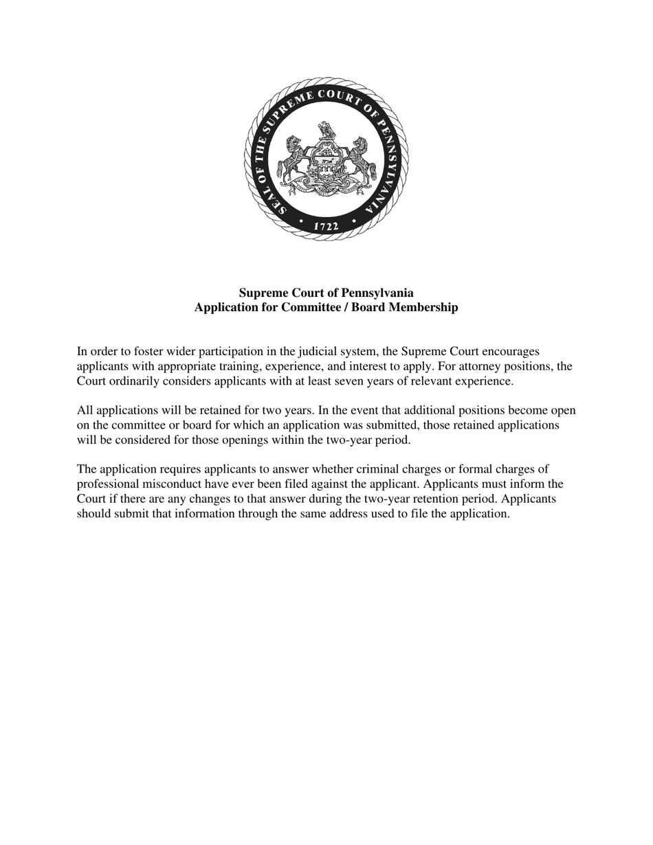 Pennsylvania Application for Committee/Board Membership - Fill Out ...