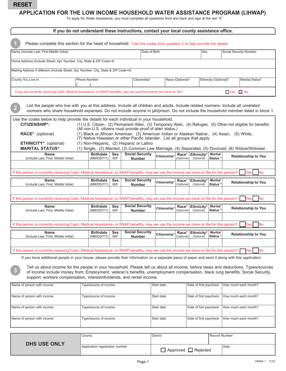 Form HSWA1 - Fill Out, Sign Online and Download Fillable PDF ...