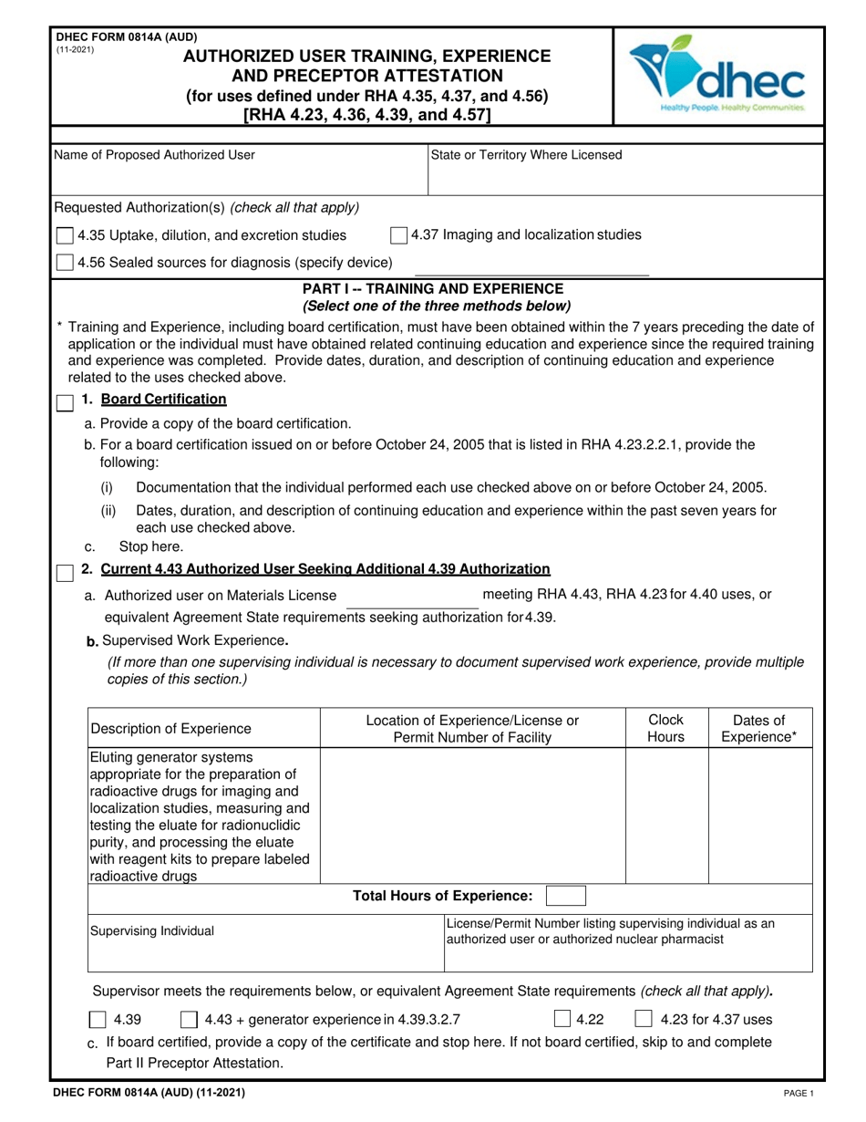 DHEC Form 0814A (AUD) - Fill Out, Sign Online and Download Fillable PDF ...