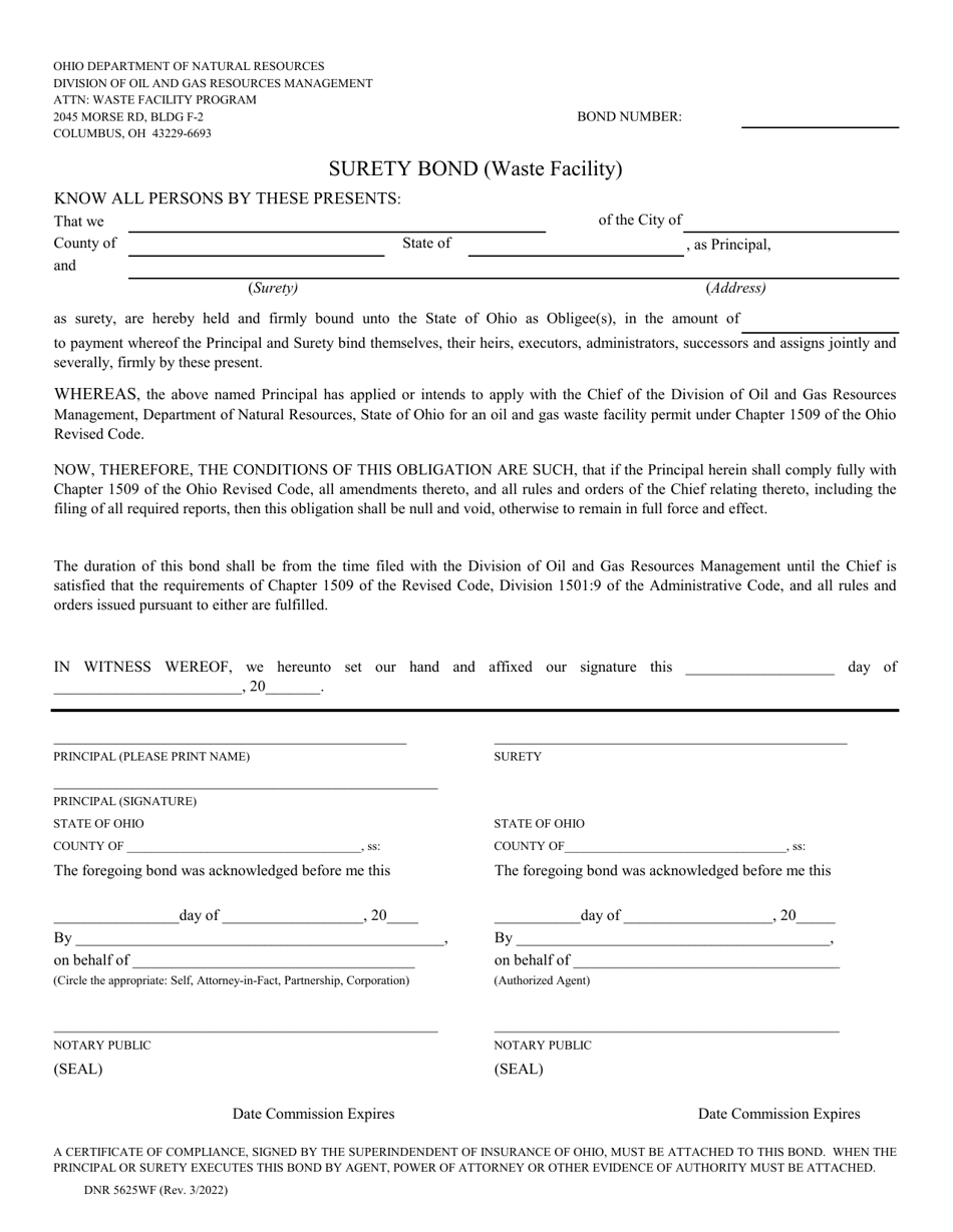 Form DNR5625WF - Fill Out, Sign Online and Download Fillable PDF, Ohio ...