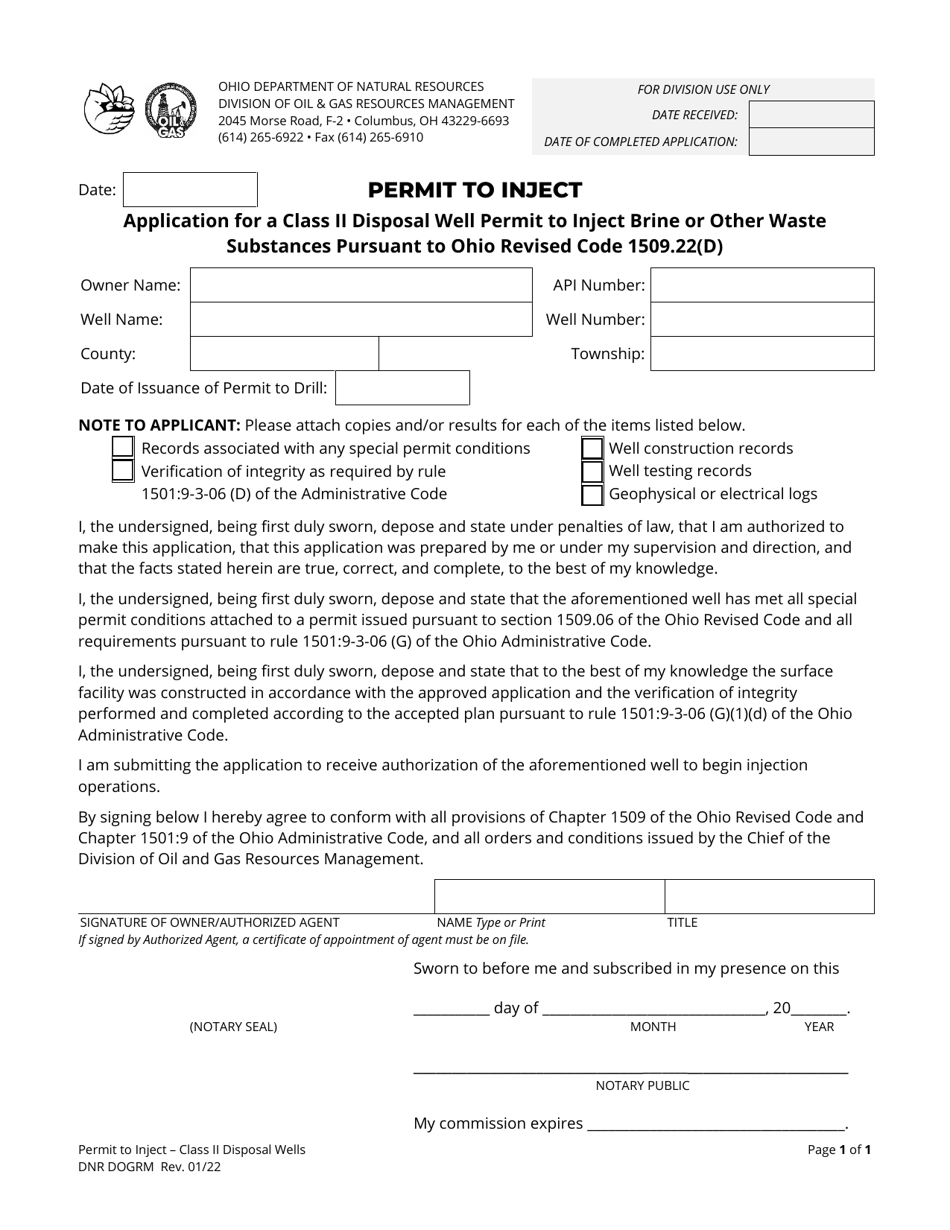 Ohio Permit to Inject - Application for a Class II Disposal Well Permit ...