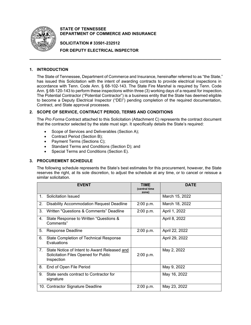 Tennessee Solicitation for Deputy Electrical Inspector - Fill Out, Sign ...