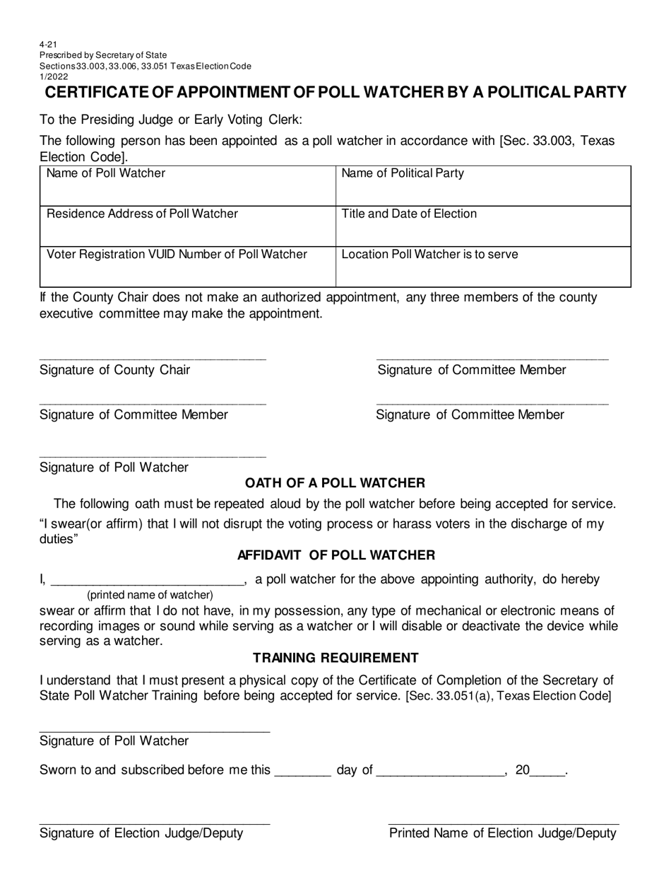 Form 4-21 - Fill Out, Sign Online and Download Printable PDF, Texas ...
