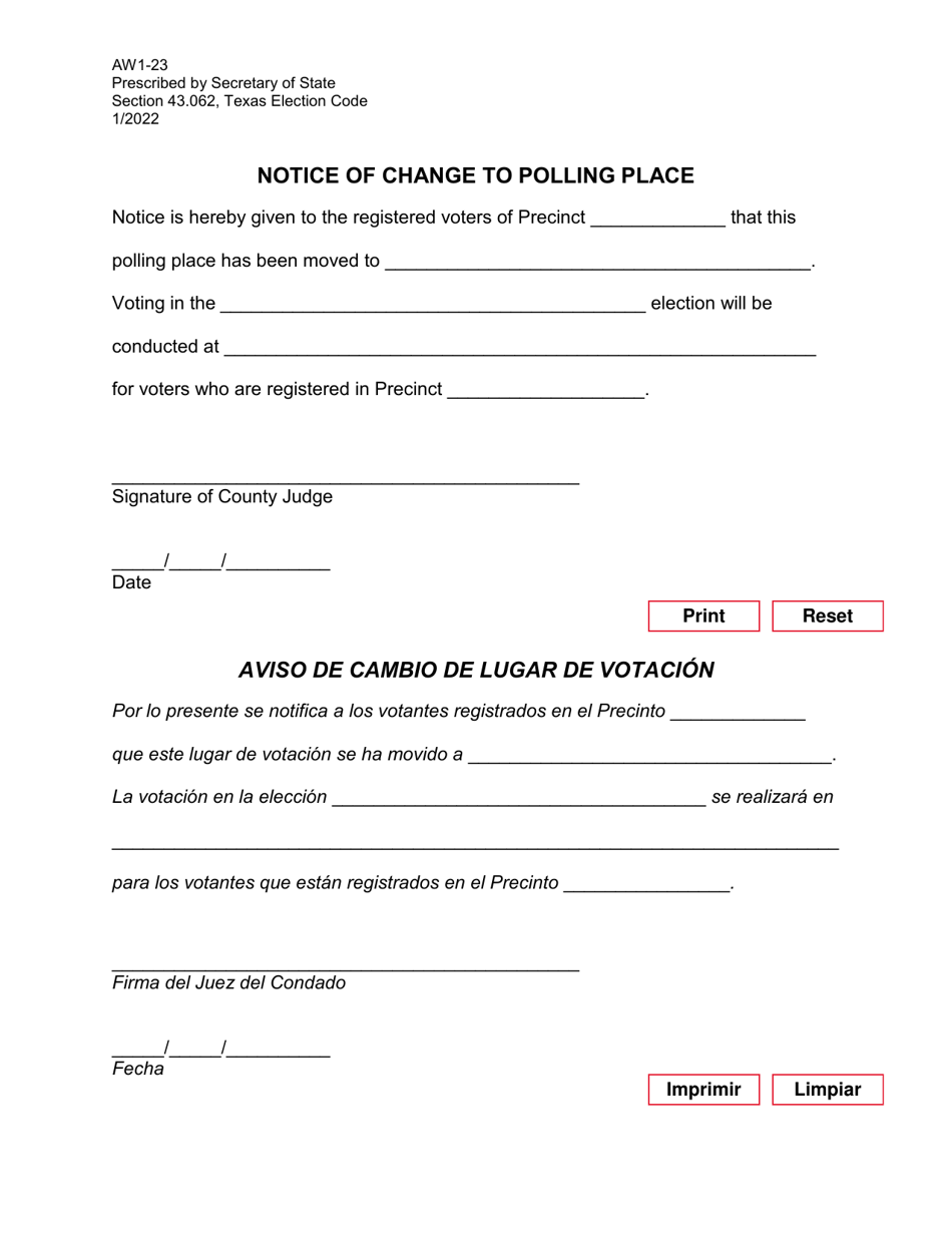 Form AW1-23 - Fill Out, Sign Online and Download Fillable PDF, Texas ...