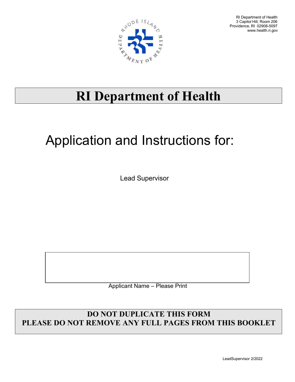 Rhode Island Application for Lead Supervisor Download Printable PDF ...