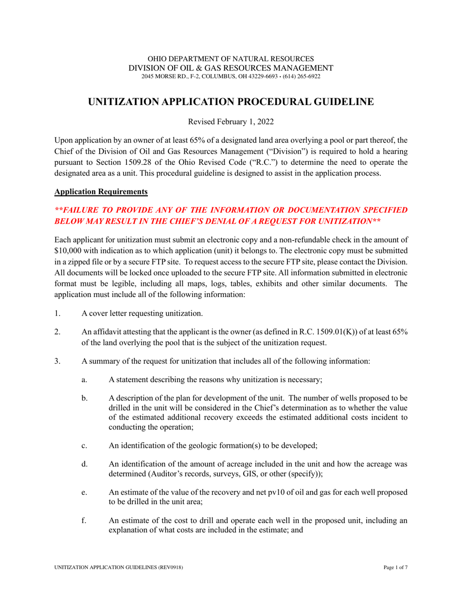 Ohio Unitization Application Procedural Guideline - Fill Out, Sign ...