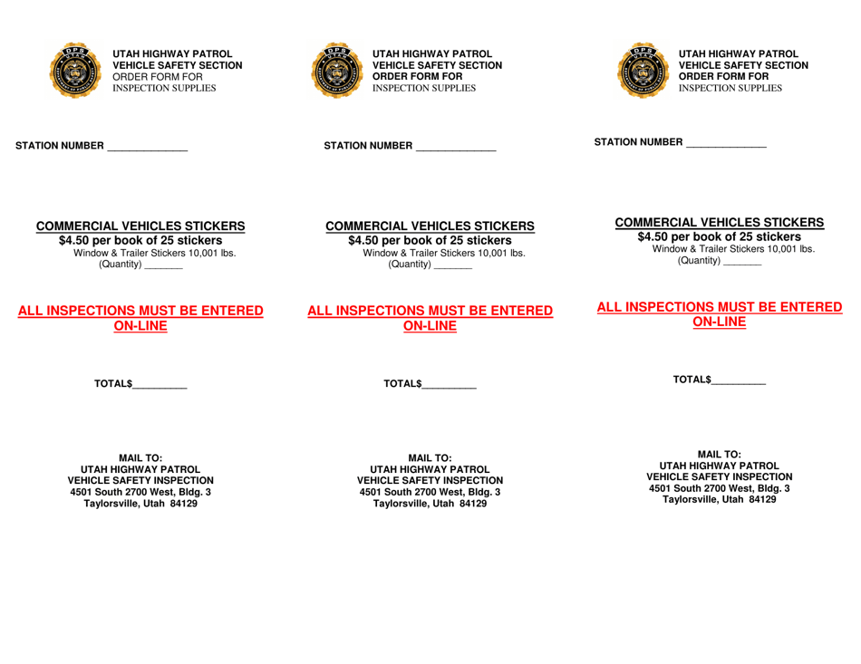 Utah Order Form for Inspection Supplies - Fill Out, Sign Online and ...
