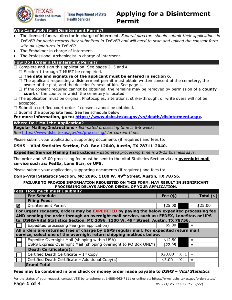 Form VS-271 (VS-271.1) - Fill Out, Sign Online and Download Fillable ...