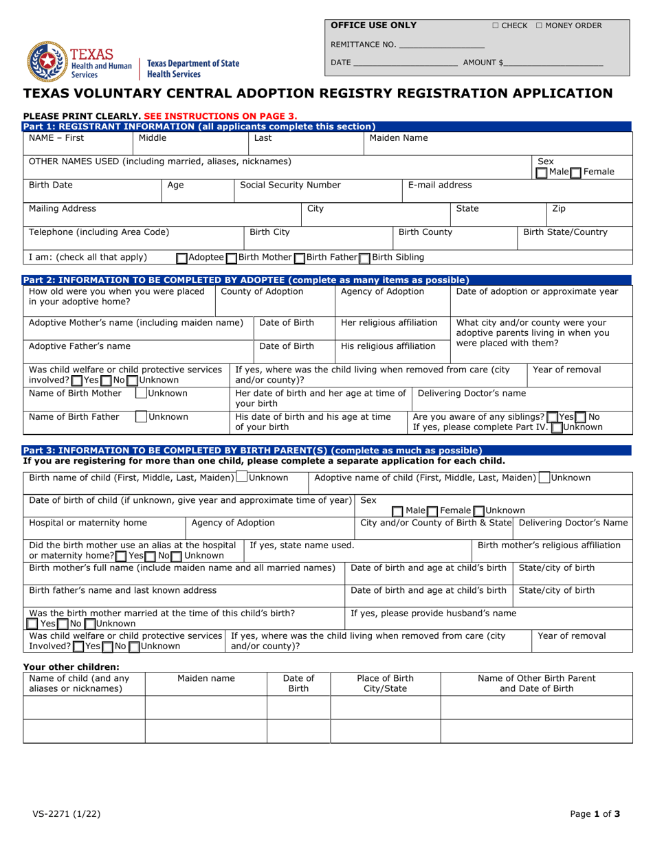 Form VS-2271 - Fill Out, Sign Online and Download Fillable PDF, Texas ...