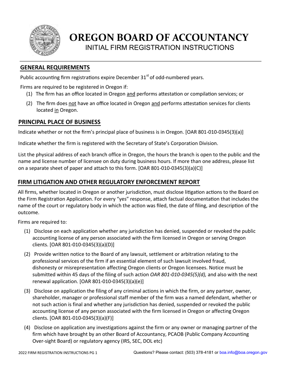 Oregon Initial Firm Registration - Fill Out, Sign Online and Download ...