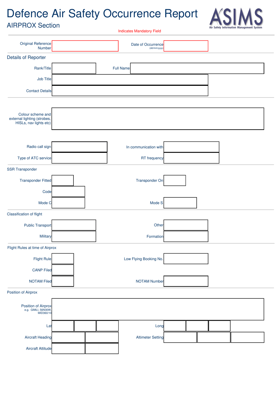 United Kingdom Defence Air Safety Occurrence Report - Airprox Section ...