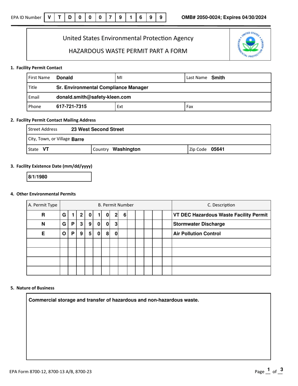 EPA Form 8700-12 (8700-13 A/B; 8700-23) Part A - Fill Out, Sign Online ...