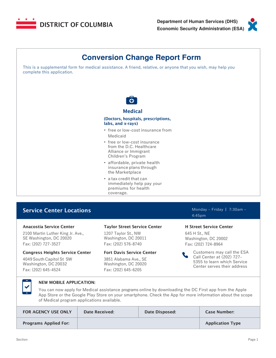 Washington, D.C. Conversion Change Report Form - Fill Out, Sign Online ...