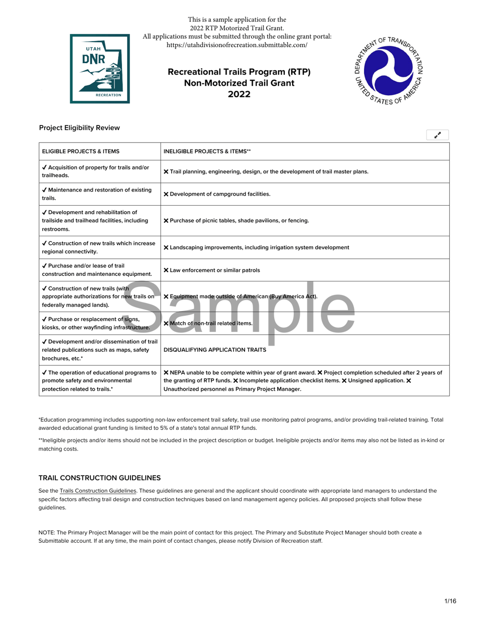 2022 Utah Non-motorized Trail Grant Application - Recreational Trails ...