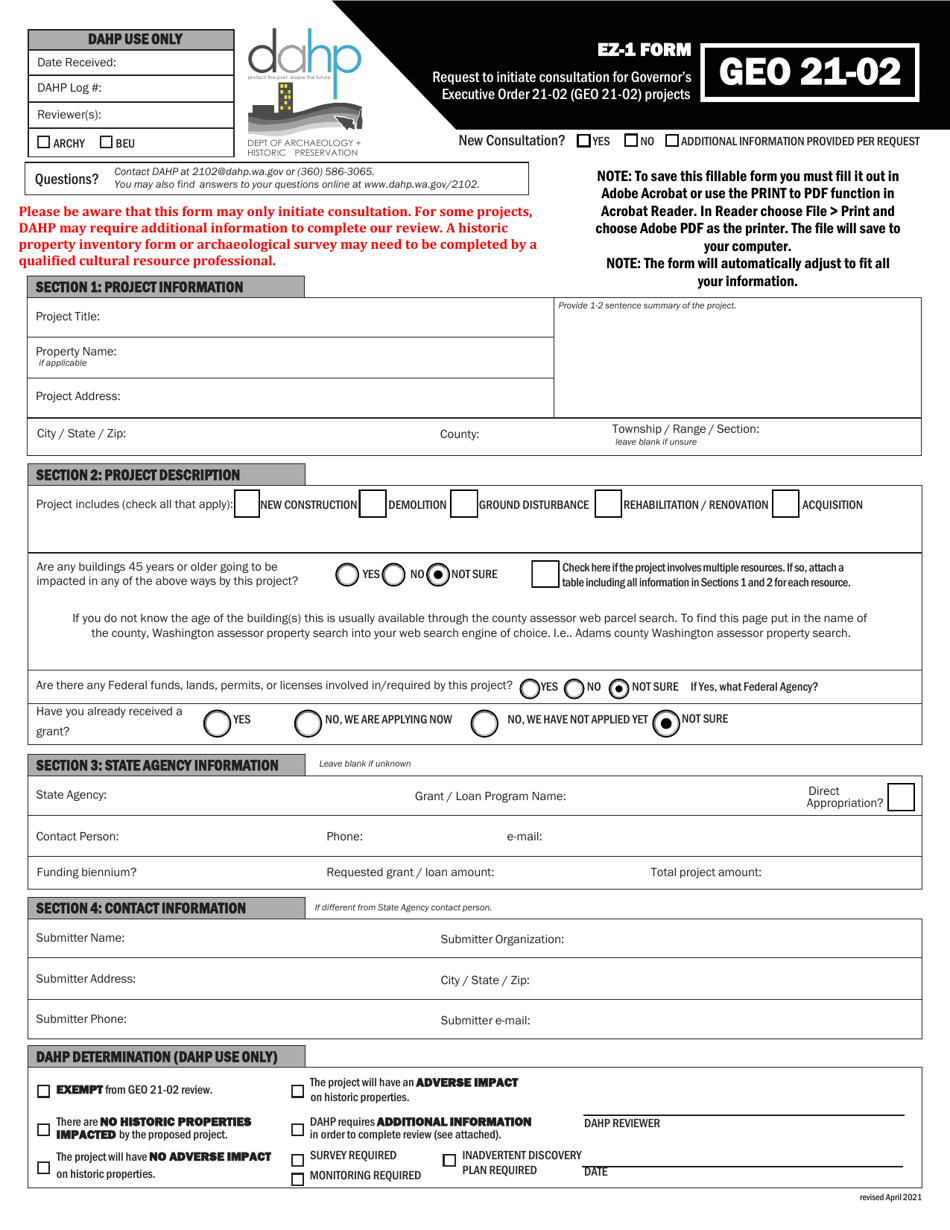 Form EZ-1 - Fill Out, Sign Online and Download Fillable PDF, Washington ...