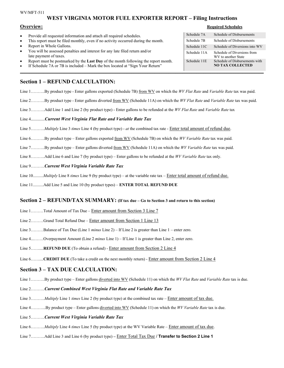 Download Instructions for Form WV/MFT-511 West Virginia Motor Fuel ...