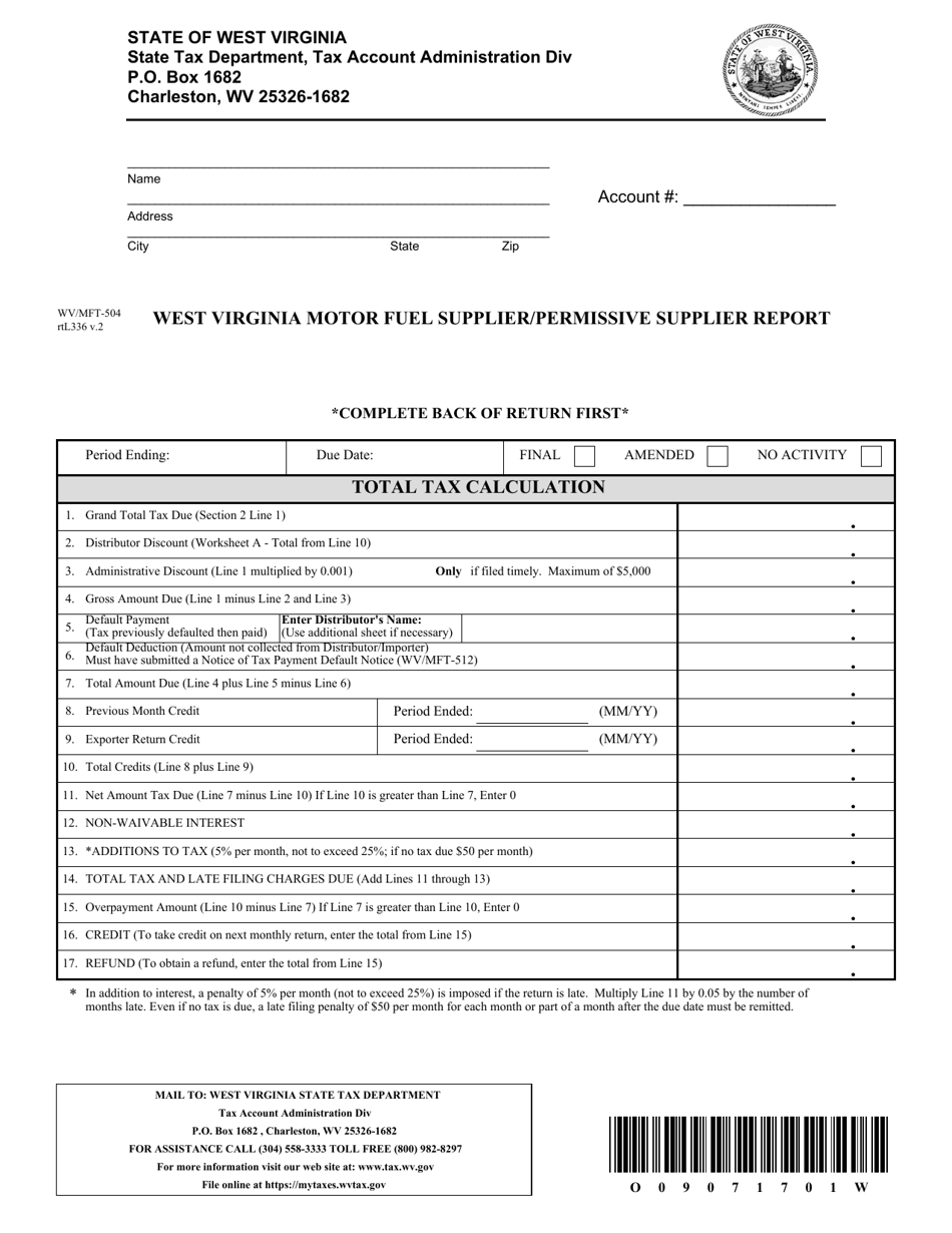 Form WV/MFT-504 - Fill Out, Sign Online and Download Printable PDF ...
