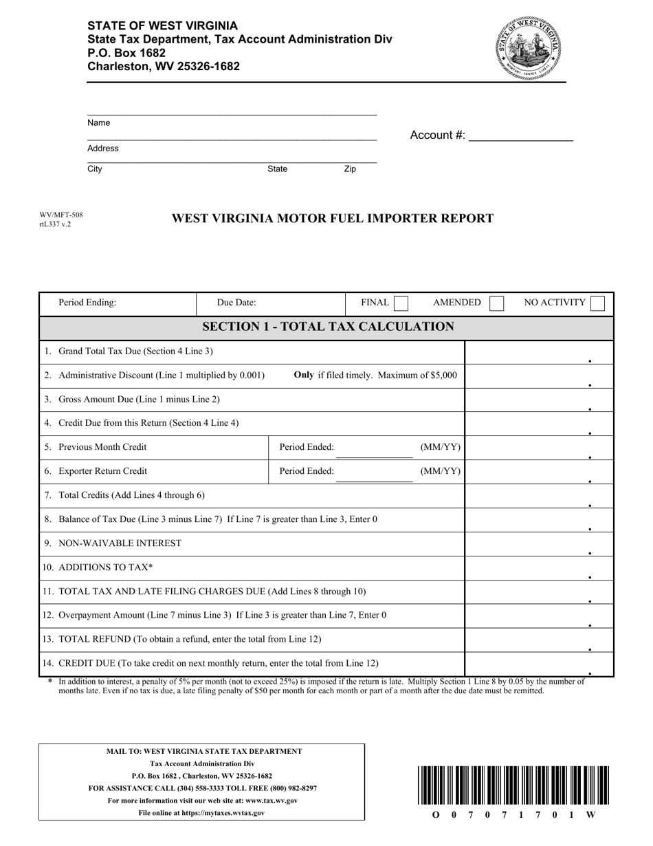 Form WV/MFT-508 - Fill Out, Sign Online and Download Printable PDF ...