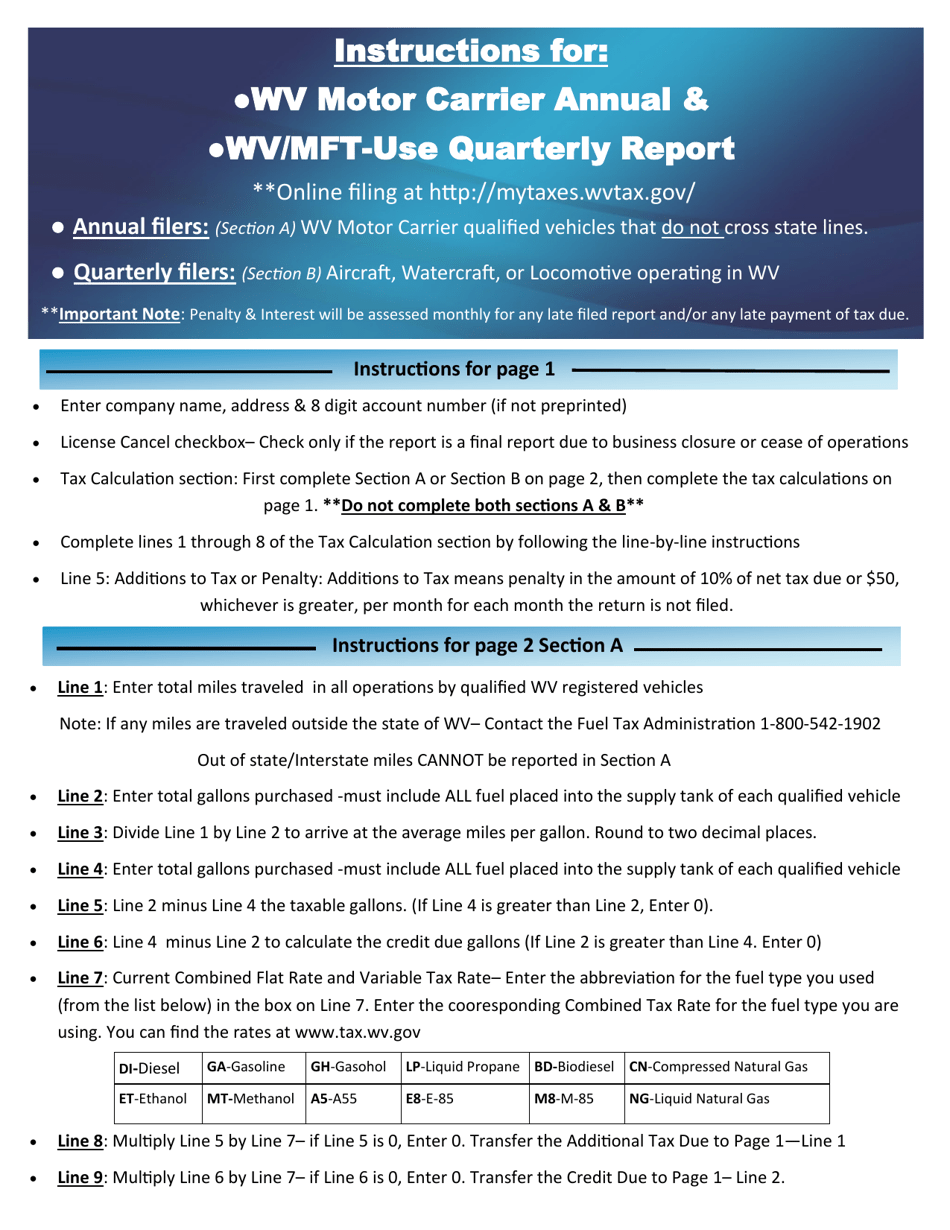 Download Instructions for Form WV/MFT-USE Motor Carrier Annual ...