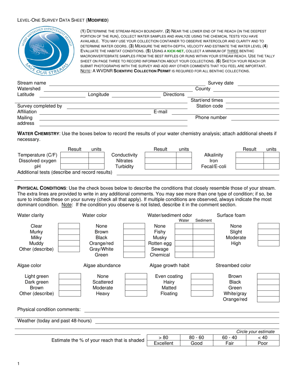 West Virginia Level-One Survey Data Sheet (Modified) - Fill Out, Sign ...