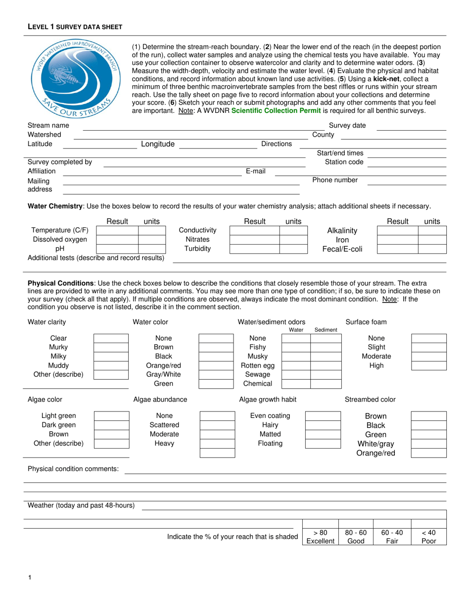 West Virginia Level 1 Survey Data Sheet - Fill Out, Sign Online and ...