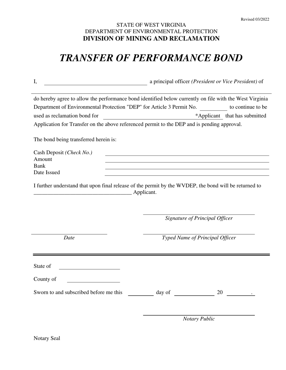 West Virginia Transfer of Performance Bond - Fill Out, Sign Online and ...