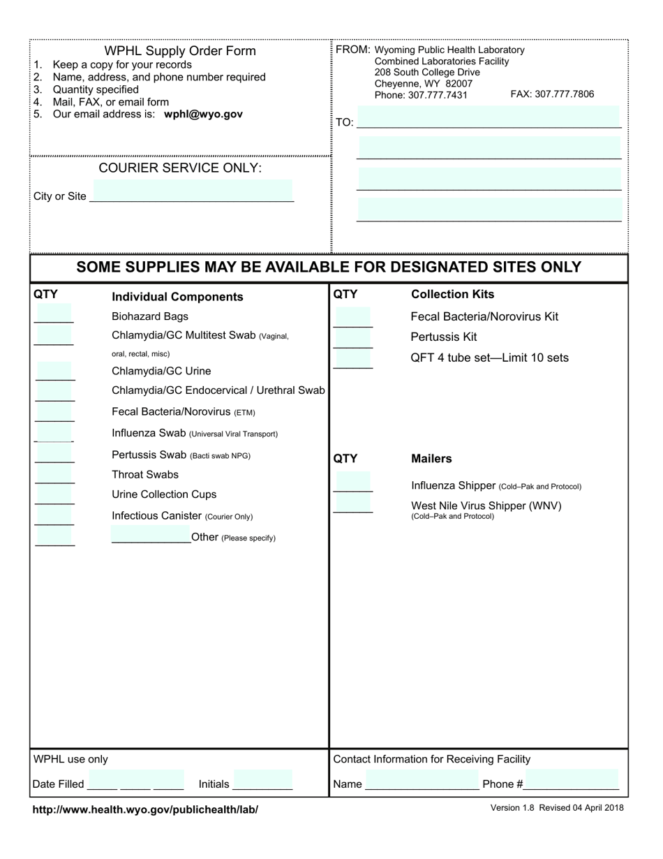 Wyoming Wphl Supply Order Form - Fill Out, Sign Online and Download PDF ...
