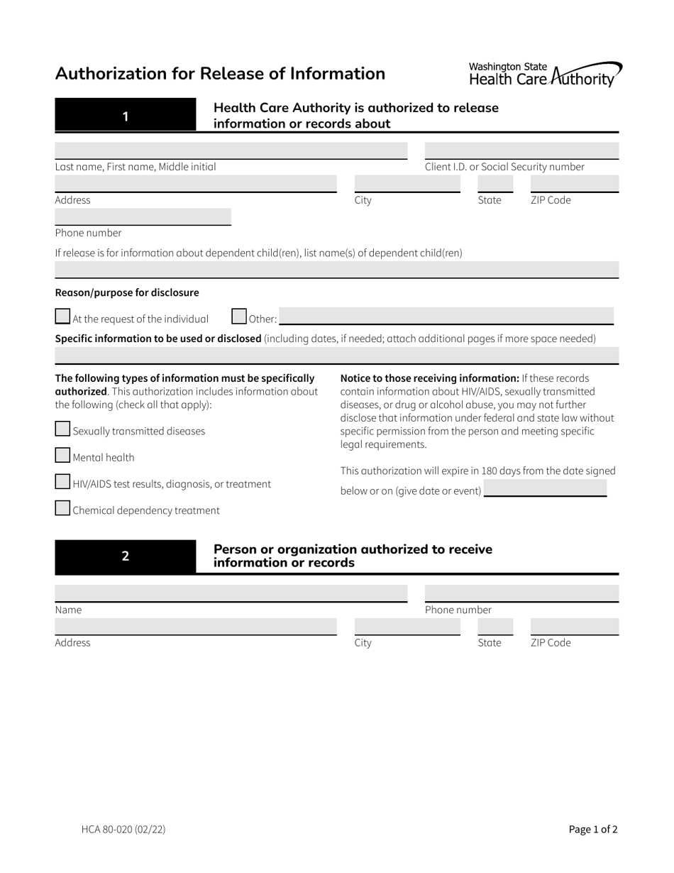 Form HCA80-020 - Fill Out, Sign Online and Download Fillable PDF ...