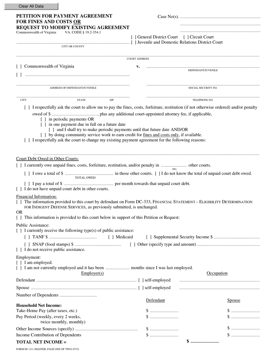 Form DC-211 - Fill Out, Sign Online and Download Fillable PDF, Virginia ...