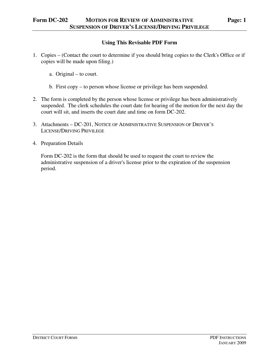 Download Instructions for Form DC-202 Motion for Review of ...