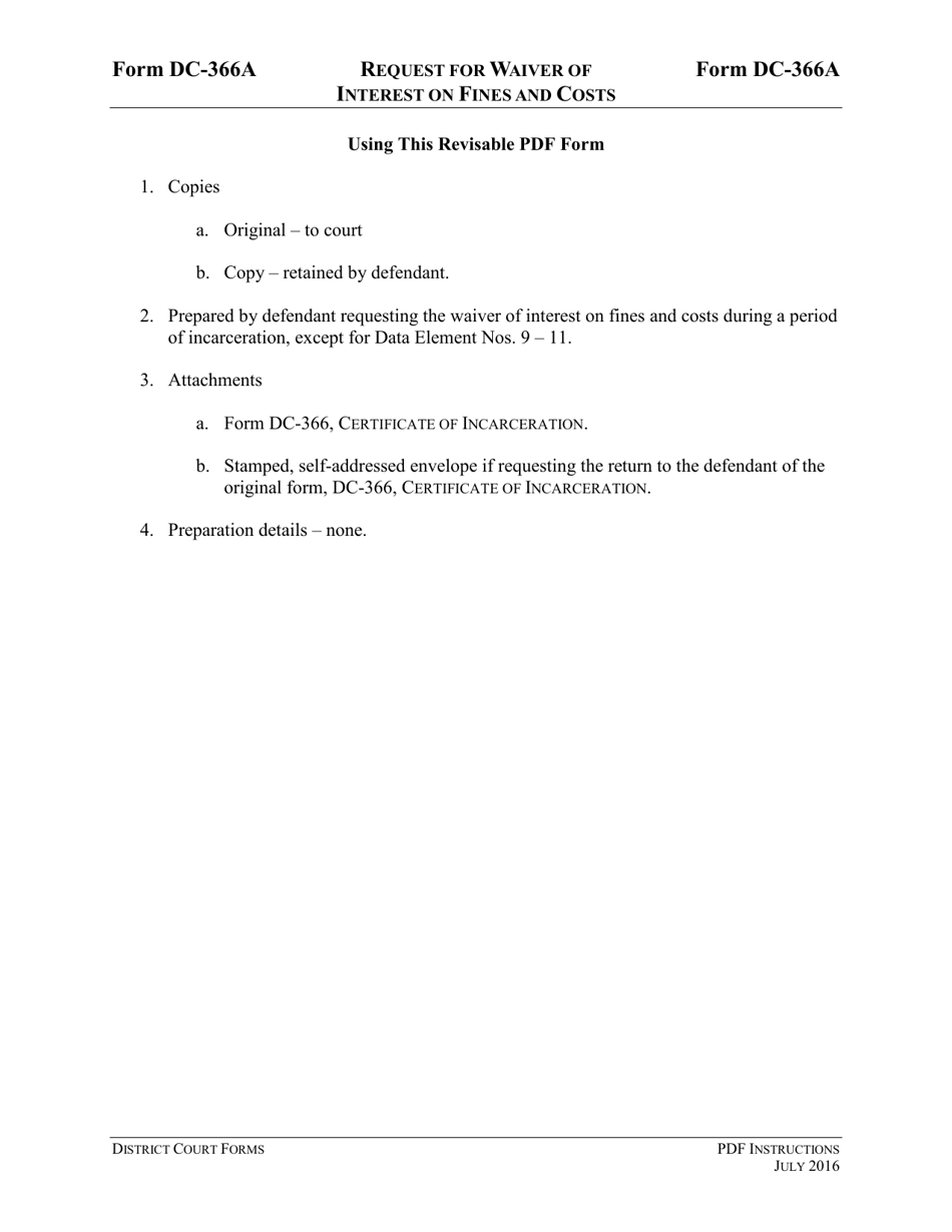 Download Instructions for Form DC-366A Request for Waiver of Interest ...