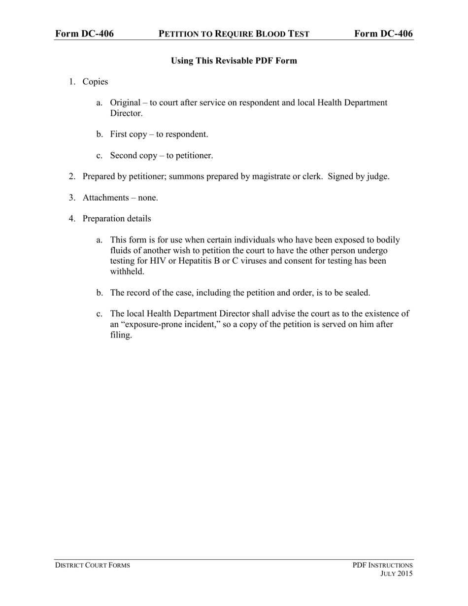 Download Instructions for Form DC-406 Petition to Require Blood Test ...