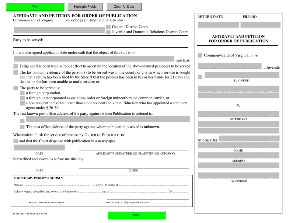 Form DC-435 - Fill Out, Sign Online and Download Fillable PDF, Virginia ...